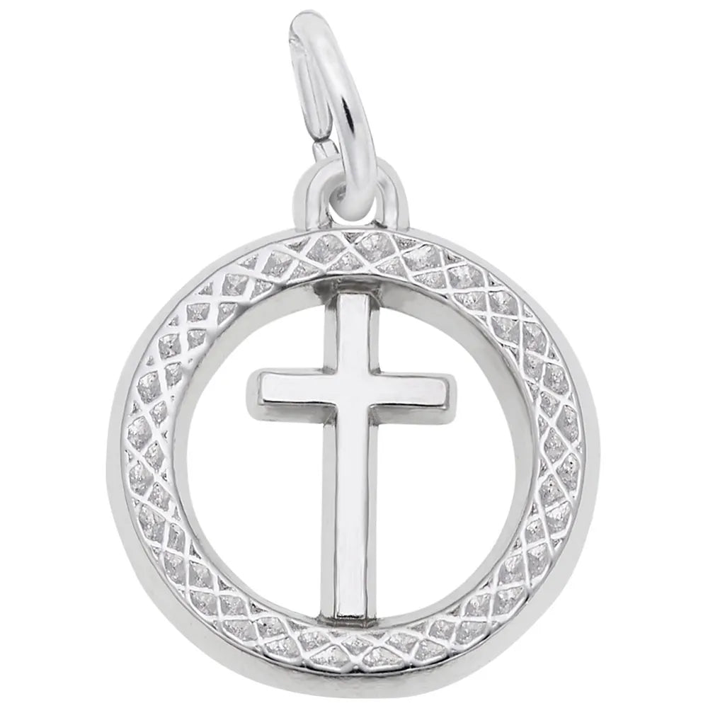 Sterling Silver Cross Circle Charm – Kavar
