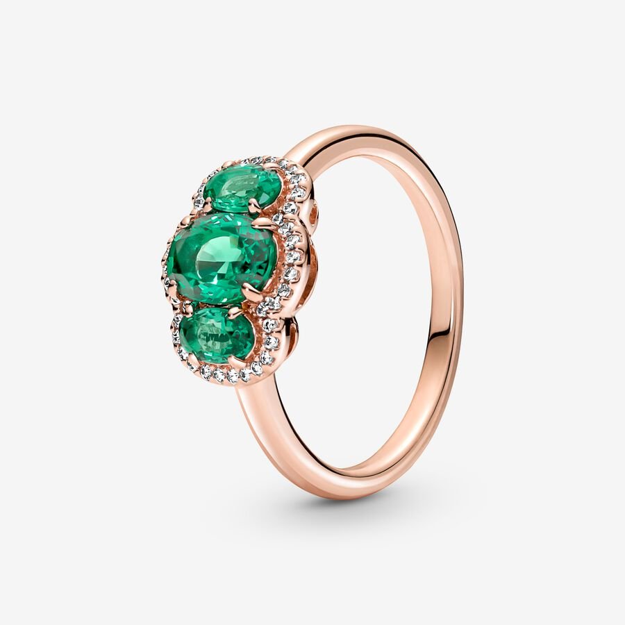 Pandora Three Stone Vintage Rose Green Ring 180057C01 – Kavar