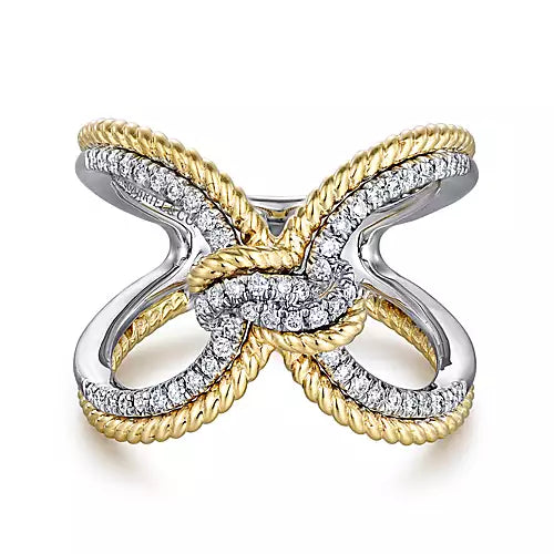 Gabriel & Co. 14 Karat White/Yellow Gold Split Diamond Knot Ring – Kavar